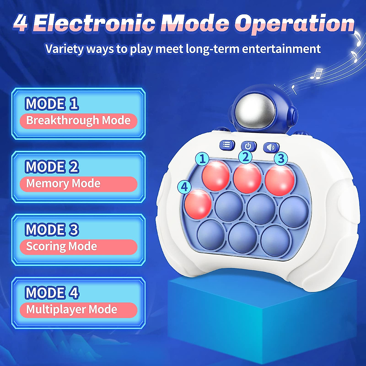 Quanquer Pop Toy Fast Push Game, Electronic Fidget Light Up Sensory Toys Travel Bubble Handheld Game Birthday Gifts for Age 5 6 7 8 9 10-12-18 Year Old Kids Adults Girl Boys, Astronaut, Blue & White