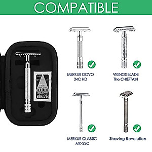 Linkidea Hard Travel Case Compatible with Vikings, Merkur, Shaving Revolution Double Edge Safety Razor, Storage Box Organizer for Safety Razor & Shaving Attachments (Lychee Vegan Leather)