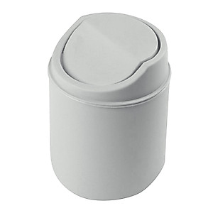 Mini Desk Trash Can with Swing Lid, Sundries to Store Mini Plastic Buckets, Stylish Countertop Trash Bin, Table Waste Paper Basket, Round Small Trash Can for Home, Office, Bathroom, Bedroom (Gray)