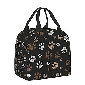 AuHomea Doodle Paw Print Brown Lunch Bag For Women Men Insulated Lunch Box For Adult Reusable Lunch Bags With Pocket Zippers For Work, Picnic, School Or Travel