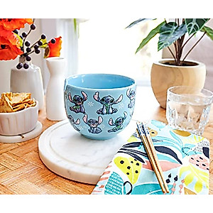 Disney Lilo & Stitch Japanese Ceramic Dinnerware Set | Includes 20-Ounce Ramen Noodle Bowl and Wooden Chopsticks