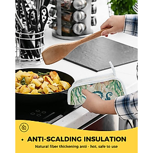 Pot Holder Set of 4 Ocean Seahorse Seaweed Potholder Heat Proof Non-Slip Pot Holders,Retro Nautical Compass Hot Pads Potholders for Kitchen Cooking Baking BBQ