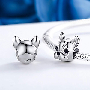 FOREVER QUEEN Dog Charm 925 Sterling Silver, Cute Loyal Partners French Bulldog Doggy Animal Pet Bead Charms fit Charms for Pandora Bracelets Jewelry, Animal Lovers…