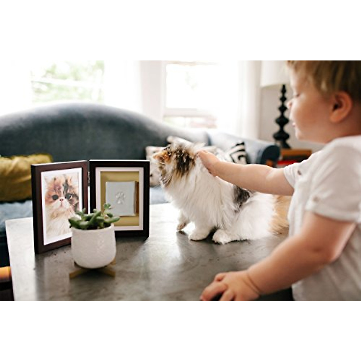 Pearhead Dog or Cat Pawprint Tabletop Photo Frame With Clay Imprint Kit, Tabletop Pet Keepsake Picture Frame, Paw Print Making Kit Included, 4" x 6" Photo Insert, Espresso