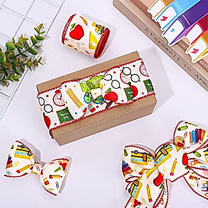 AnyDesign 20 Yards Back to School Wired Edge Ribbons School Themed Decorative Fabric Ribbon School Supplies Pattern Wrapping Ribbon for DIY Crafts Bow Wreath Sewing Gift Wrapping,2 Styles
