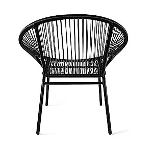 Amazon Basics Outdoor All Weather PE Wicker Club Chair with Steel Frame - 2 Pack, Black