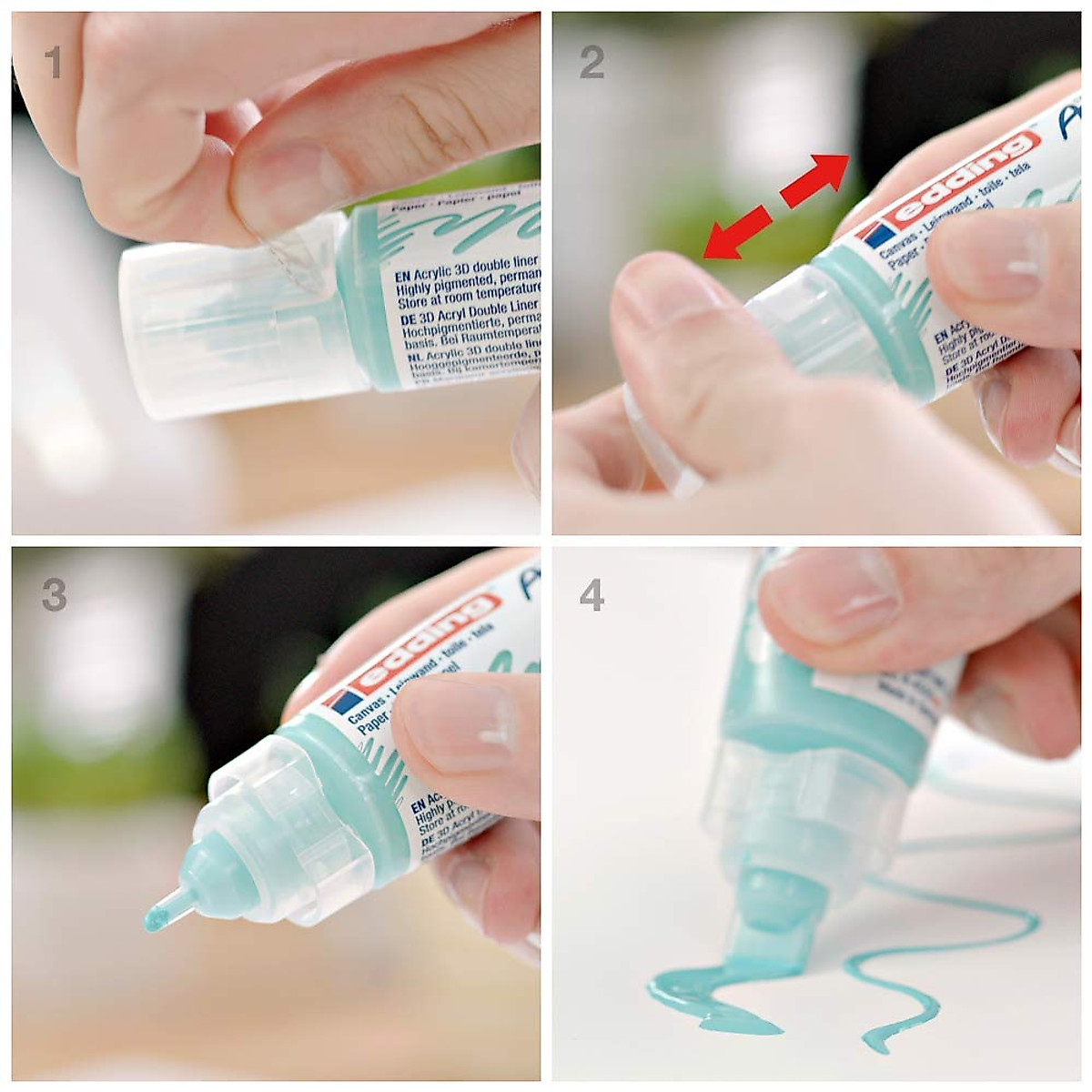 edding 5400 acrylic 3D double liner - gold - 1 acrylic colour tube - 2 nozzles 2-3,5-10mm - acrylic paint for canvas, painting boards and wood - waterproof acrylics in artist-quality colours