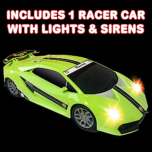 ArtCreativity Green Racer Car with Lights and Sounds, Light-Up Push n Go Racer Car for Kids, LED Headlights and Engine Sound, Best Birthday Gift for Boys, Girls, Toddlers Ages 3+