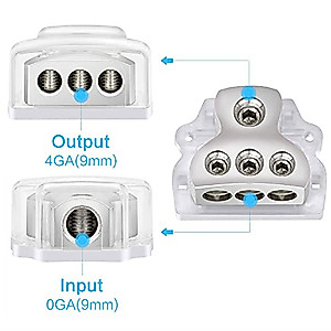 BRIGHTFUN 3 Way Power Distribution Block, 1x 0 Gauge in / 3X 4 Gauge Out Amp Power Distribution Ground Distributor Connecting Block for Car Amplifier Audio Splitter (HX-DB)