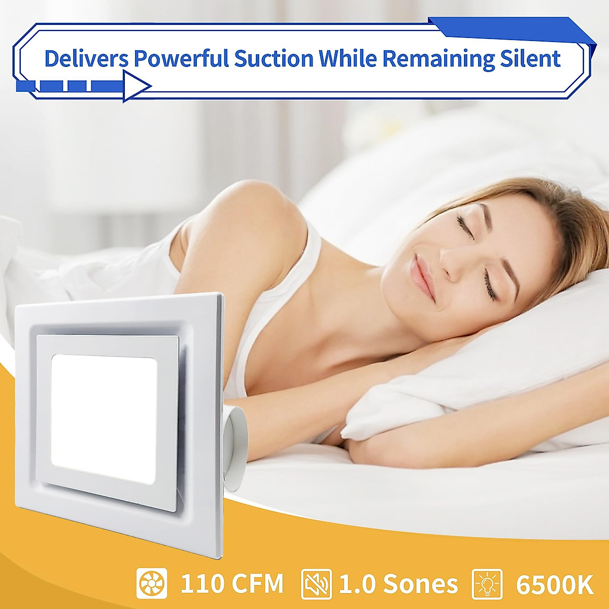 Yopmb Bathroom Exhaust Fan with LED Light ，Square Ceiling Mount Quiet Exhaust Fan for Shower/Bathroom/Office/Home/Restroom，1.0Sone 110 CFM 110V 4" Duct, White