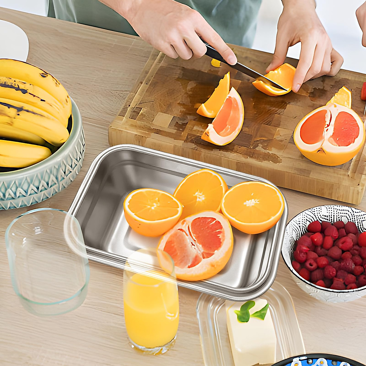 SCHBIT 2pcs Stainless Steel Food Containers 304 Stainless Steel Fruit Food Storage Box Metal Storage Container Set Stainless Steel Baking Pan for Oven Dishwsher Freezer,Safe Stackable 1000/2600ml