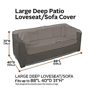 Classic Accessories 55-424-045101-EC Ravenna Water-Resistant 88 Inch Deep Seated Patio Loveseat Cover,Taupe,Large, Patio Furniture Covers