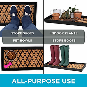 Rubber Boot & Shoe Tray | Coir Insert | 34" x 14" | Waterproof Shoe Tray for entryway | Trellis Pattern