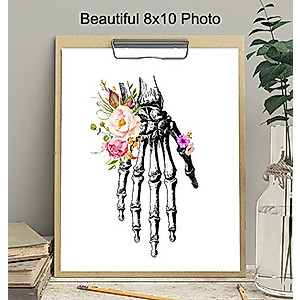 Original Flower Hand Skeleton Wall Art Print - Unique Steampunk Anatomy - Gothic Home Decor for Dr Office - Gift for Doctor, Physician, Nurse, PA - 8x10 Unframed Photos - Orthopedic Bones Poster