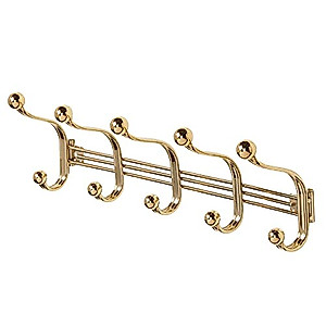 mDesign Decorative Closet Over Door or Wall Mount 10 Hook Metal Storage Organizer Rack for Coats, Hoodies, Hats, Scarves, Purses, Leashes, Bath Towels, Robes - Hyde Collection - Soft Brass