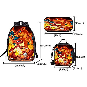 oqatdsn Charm-ander 3 Pcs Backpack set with Pencil Case,Lunch Box,school Bags.Adjustable,durable,for boys girls students teens back to school