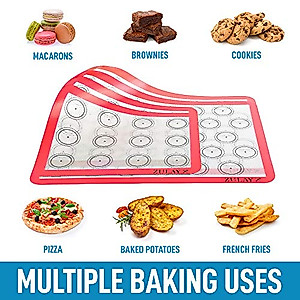 Zulay (Set of 4) Silicone Baking Mat - Macaron Silicone Baking Mats With Pre-printed Template Design - Non Stick & Reusable Silicone Baking Sheet - 2 Half Size + 2 Quarter Size (Red)