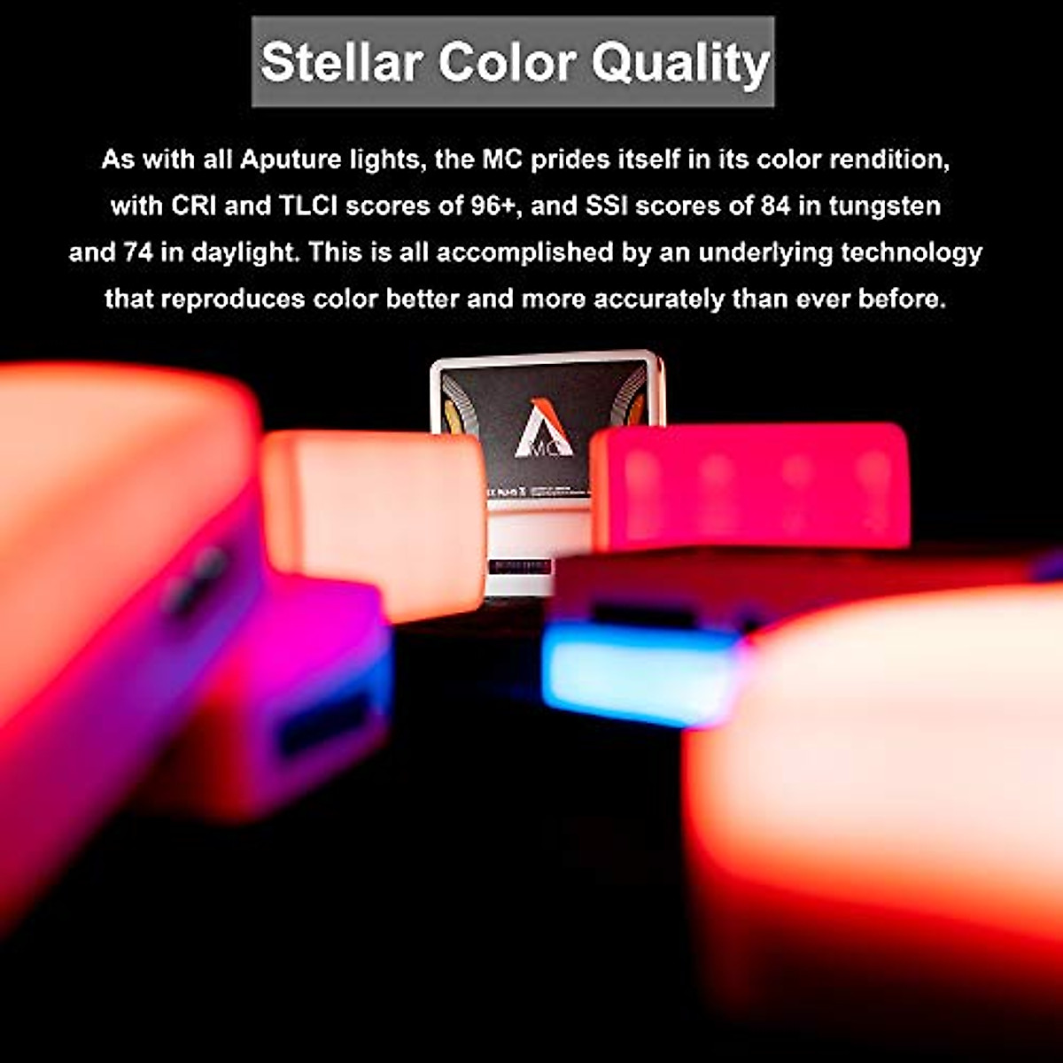 Aputure Amaran AL-MC RGBWW On Camera Video Light, CRI/TLCI 96+, Temperature 3200K-6500K, HSI Mode,Support Magnetic Attraction and App with USB-C PD and Wireless Charging
