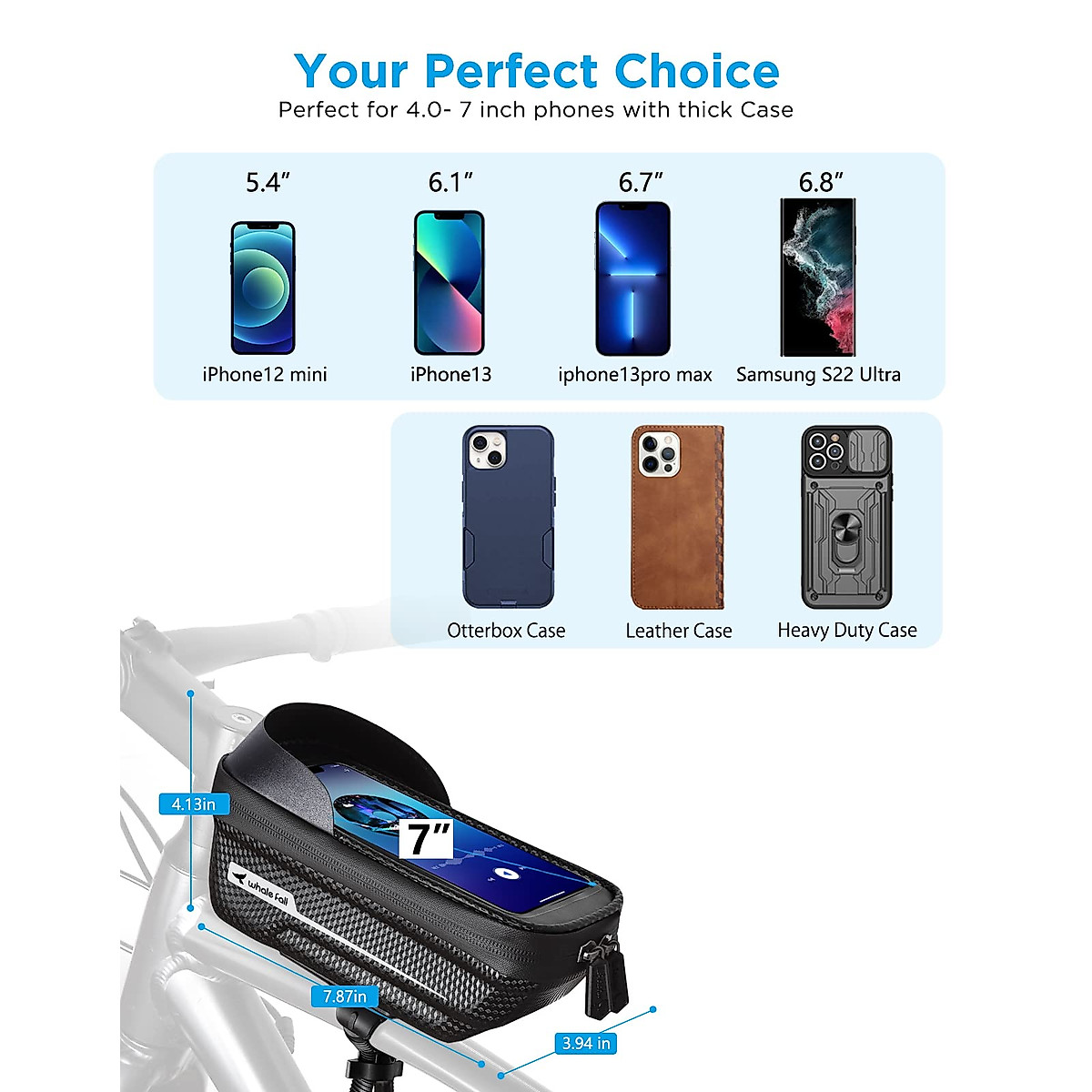 whale fall Newest Portable Bike Bag, Bike Phone Mount, Bike Accessories, Phone Holder for Bike, Sturdy/Waterproof, Germany Bayer 0.25mm TPU, 4” - 6.9” Cellphone, Black, X1 Pro