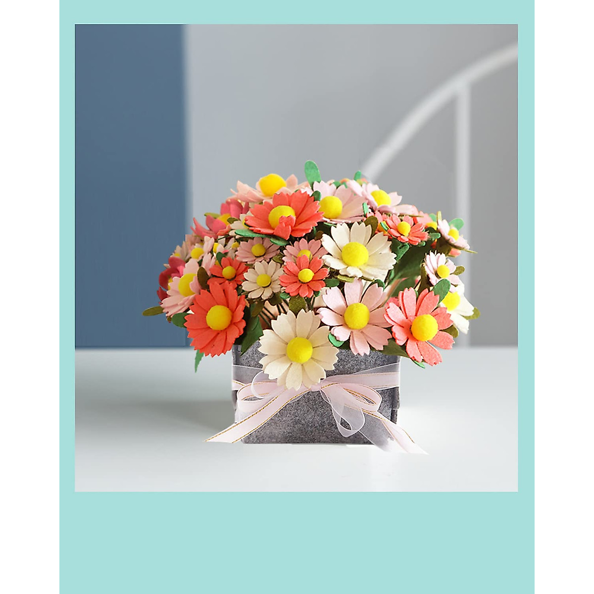 DIY Felt Flower Art Craft Kit,DIY Felt Daisy Bouquet Kit, Floral Gifts,Beginner Craft Kit,Arrange Pre-Cut Felt Flowers and Foliage