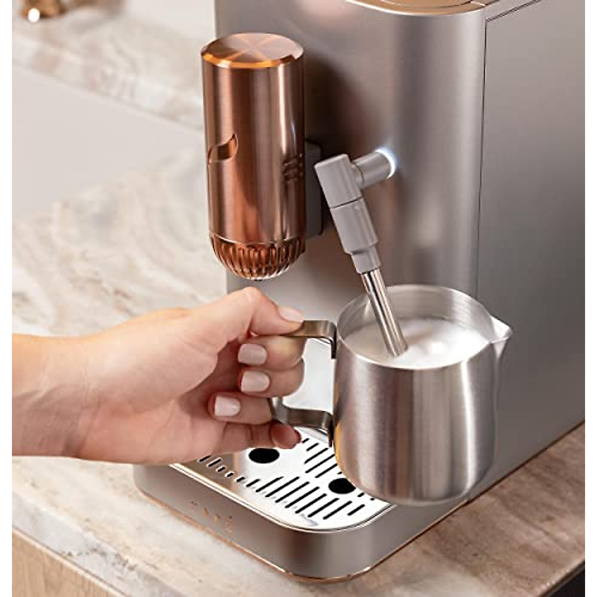 Café Affetto Automatic Espresso Machine + Milk Frother | Built-In & Adjustable Espresso Bean Grinder | One-Touch Brew in 90 Seconds | Steel Silver, 1.2 Liter, (C7CEBBS2RS3)