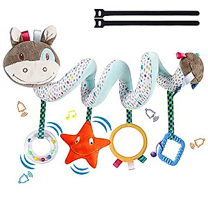 XIXILAND Car Seat Toys for Babies 0-6 Months, Baby Toys 0-6 Months Stroller Toys Infant Toys 0-3 Months, Newborn Toys 0 3 Months Brain Development Crib Toys Hanging Toys with Mirror Rattles Teether