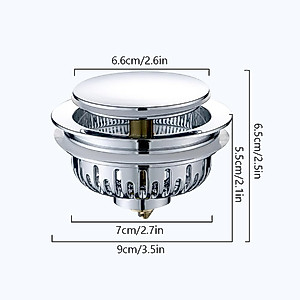 KUNMNGF Sink Stopper Bathroom Drain,Kitchen Sink Strainer,Sink Drain Stopper,Bathtub Sink Strainer Carrying Basket,Stainless Steel Kitchen Sink Bouncing Press Strainer for Kitchen,Bathroom, Silver