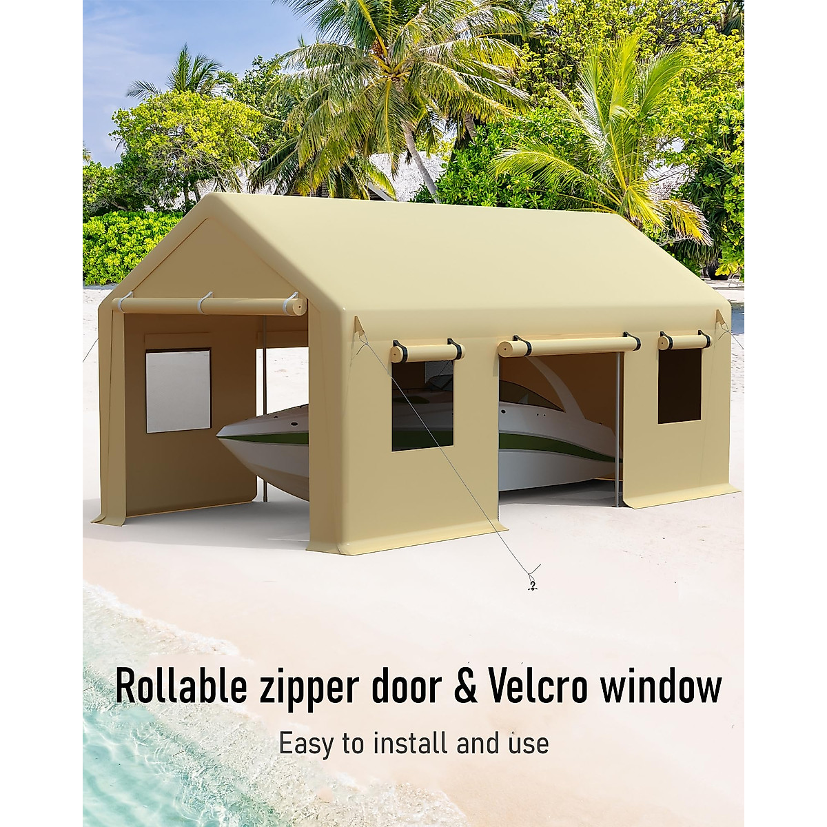 DEXSO Carport 13'x20' Portable Garage, Reinforced Steel Poles, Heavy Duty Carport Canopy, 4 Roll-up Doors & 4 Mesh Windows, for Pickup, Boat, and Equipment, Yellow