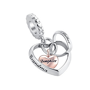 QeenseKc Grandma Mom Mother Daughter Pendant Charm Heart Family Rose Gold Bead for Pandora Bracelet Aut-151_GrMoDa