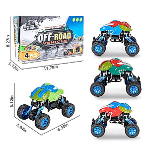 ELTUILMP Monster Trucks Toys for Boys Toddler Push Car 4 Pack Pull Back Car Vehicles Inertia Educational Toy Cars Friction Powered Cars Toys for 3 4 5 6 7 Year Old Boys Girls Birthday for Kids