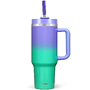 40 oz Tumbler with Handle, Upgraded Insluated Stainless Steel Tumbler with Lid and Straw, Double Wall Travel Coffee Mug Iced Cup, Keeps Cold for 34 Hours, Dishwasher Safe, BPA Free, Fairyland Green