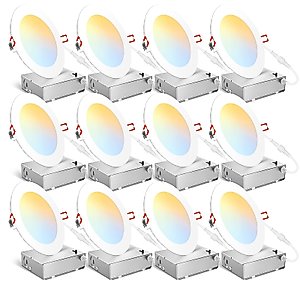Consciot Ultra-Thin LED Recessed Lighting 6 Inch 12 Pack, Slim Junction Box, 2700k-5000k, CRI>90, 5CCT Dimmable Canless Retrofit Recessed Light Fixtures, 16W, 1150LM Wafer Downlight, ETL