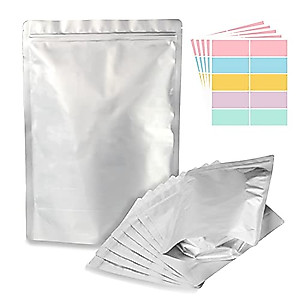 SHXWELL 50pcs 1 Quart Mylar Bags for Food Storage, 7"x10" 10 Mil Stand-Up Zipper Pouches Resealable and Heat Sealable for Long Term Food Storage(7"x10", Extra Thick)