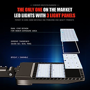 Juyace 300W LED Parking Lot Lights Outdoor Dusk to Dawn Photocell Daylight 5000K IP65 Waterproof Arm Mount Commercial Flood Lights/Yard/Area/Street/Arena/Security Lighting