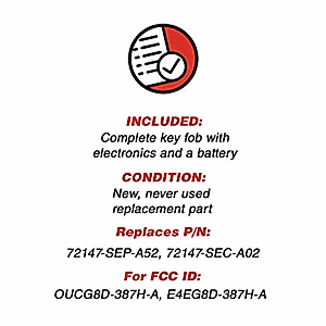 KeylessOption Keyless Entry Remote Control Car Key Fob Replacement for OUCG8D-387H-A