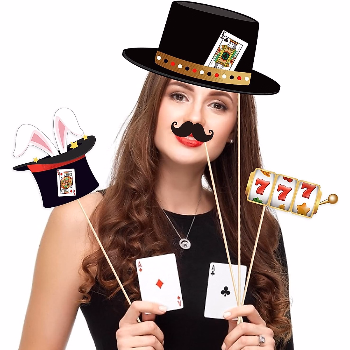 Kristin Paradise 25Pcs Casino Photo Booth Props with Stick, Las Vegas Theme Selfie Props, Poker Night Birthday Party Supplies, Gambling Blackjack Photography Backdrop Decorations