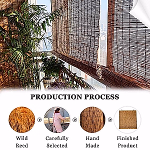 Patio Shades Roll Up Outdoor, Bamboo Blinds for Outdoor Patio, Thernal Insulated Shading Reed Blinds, Blackout Bamboo Shade, Privacy Screen, Cordless, 24″ 30″ 34″ 36″ 39″ 43″ 48″ 51″ 55″ 70″ Width