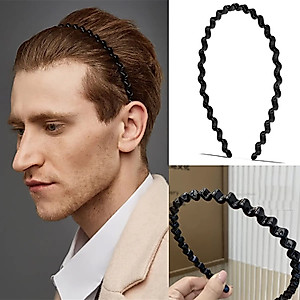 ULTIMUTE 8 PCS Fashion No Slip Effortless Plastic Headbands with Teeth Comb Black Skinny Headbands Hair Bands for Women Men Teen Girls, Classic Black Bright