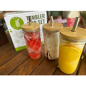 TADN Tumbler Cup Set with Lids and Straws 24oz (Set of 2) Wide Mouth Drinking Glasses Cups - Modern Style - Great for Smoothie, Bubble tea, Fresh Water, Ice Coffee -Reusable