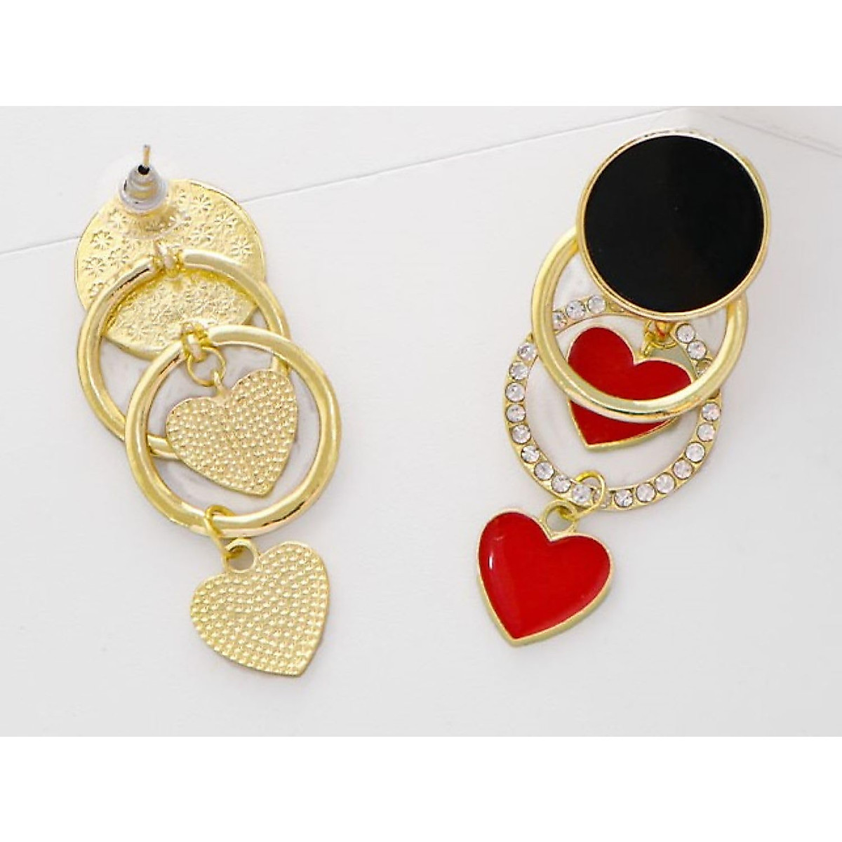 Decent LOOK Trendy Earrings for Women 2024 Black Red Gold Hoop | Triple Circle Diamond Earrings | Chunky Gold Earrings (Pack of 01)
