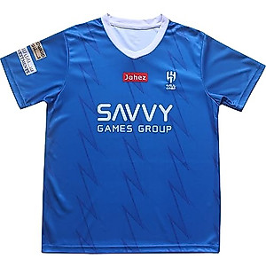 ORGBRAIN 2023/2024 Hilal Riyadh Al Home #10 Neymar Football Soccer Kids Jersey Shorts Socks Set Youth Size (Blue, 28)