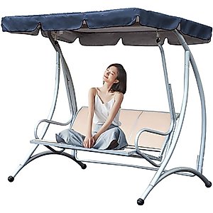 Patio Swing Canopy Replacement Top Cover 2 3 Seater Swing Canopy Cover Waterproof Swing Replacement Top Cover Outdoor Garden Hammock Cover Top,210D Oxfor(Size:65x45x6inch/164x114x15cm,Color:Navy Blue)