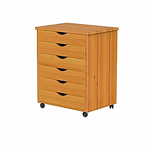 Adeptus Original Roll Cart, Solid Wood, 6 Drawer Extra Wide Drawers Roll Carts, Medium Pine