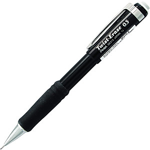 Pentel Mechanical Pencil 0.5 mm Twist Erase III - Twist Up Eraser - Pre-Loaded with Pentel Super Hi-Polymer HB Lead - Black Barrel - 3-Pack - Fine Point