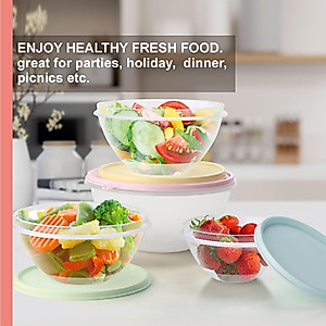 Food Storage Containers with Lids Set of 4 - 60oz, 40oz, 27oz, 13oz Meal Prep Containers Reusable Plastic – Food Safe Round Nesting Bowls with Airtight Leakproof Lids – Freezer and Dishwasher Safe