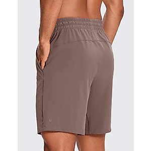 CRZ YOGA Men's Linerless Workout Shorts - 9'' Quick Dry Running Sports Athletic Gym Shorts with Pockets Brown Rock Medium