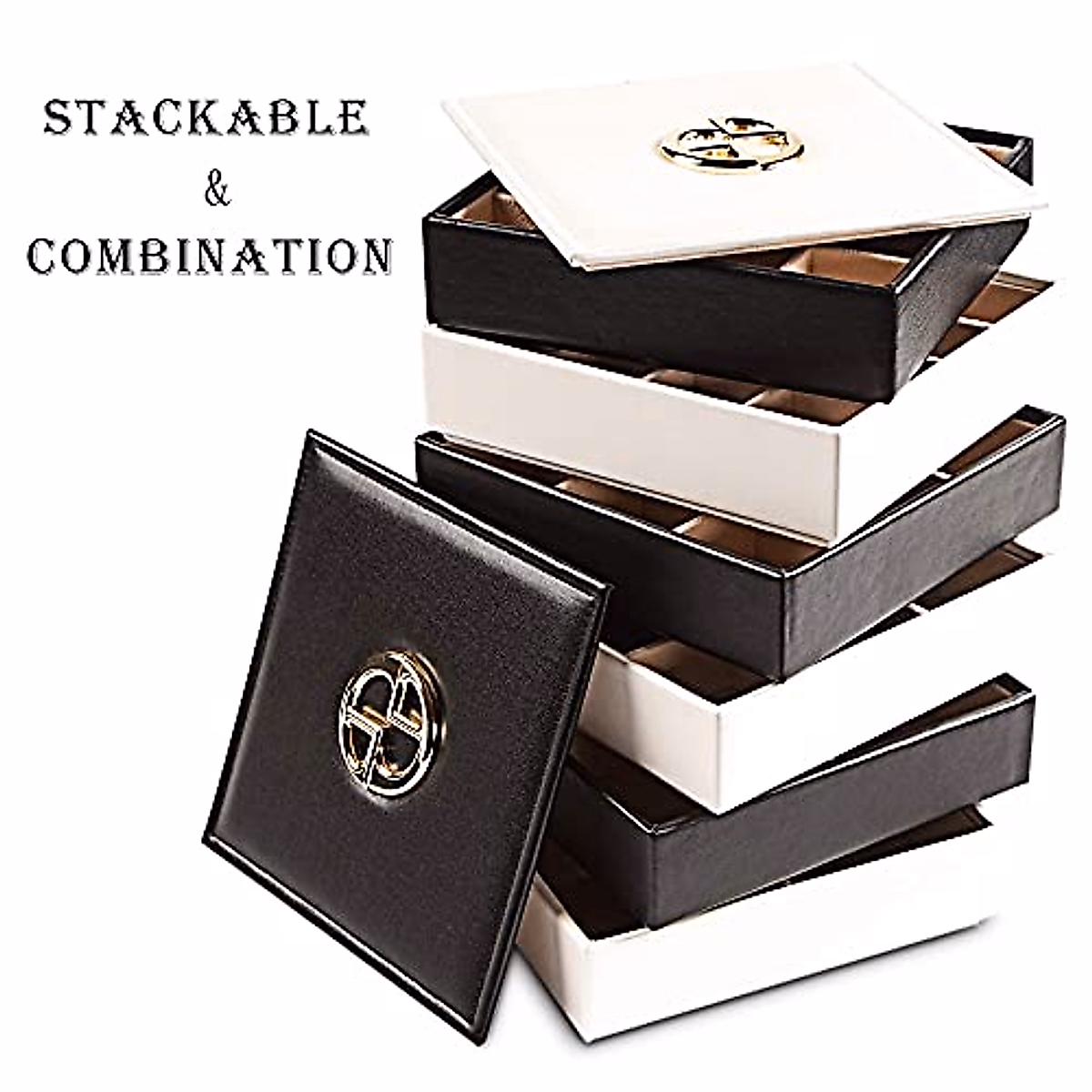 Frebeauty Earring Organizer Tray - Jewelry Accessary Storage Box - 32 Slot Jewelry organizer box 4 Stackable Trays with Lid Storage Display Case for Dresser and Drawer (White)