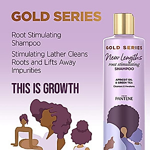 Pantene Gold Series New Lengths Root Stimulating Shampoo with Apricot Oil & Green Tea, for Natural, Textured, Curly, and Coily Hair, Sulfate-Free, Paraben Free, 8.5 Fl Oz