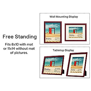 VIOLABBEY 11x14 Picture Frames Red Set of 4, Fits 8x10 Pictures with Mat or 11x14 Photos without Mat, Photo Frame with Real Glass, Vertical or Horizontal for Wall and Tabletop Display
