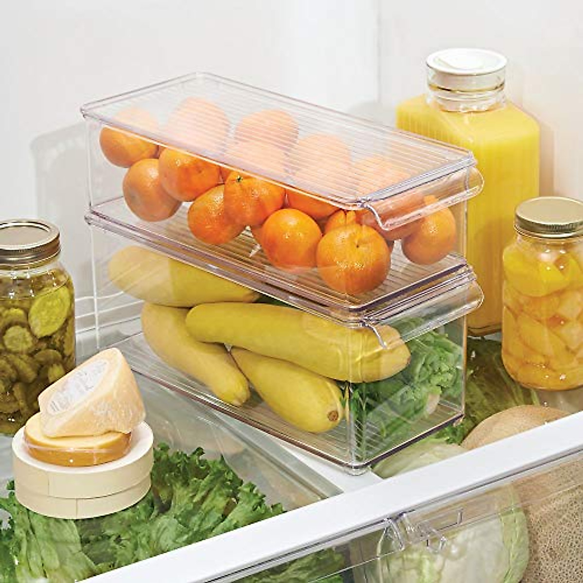 iDesign Plastic Refrigerator and Freezer Storage Bin with Lid, BPA-Free Organizer for Kitchen, Garage, Basement, 6" x 6" x 14.5", Clear